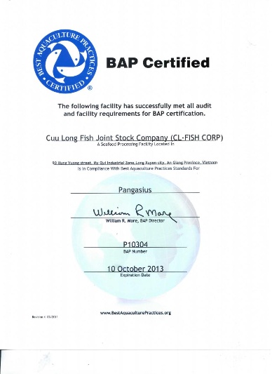 Vùng nuôi và nhà máy chế biến cá tra của CL-FISH đạt chứng nhận BAP